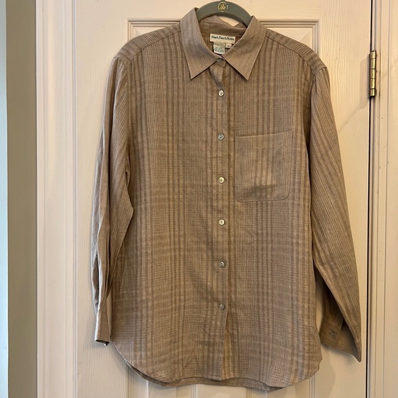 Tops | Oatmeal Colored Collared Linen Shirt | Poshmark
